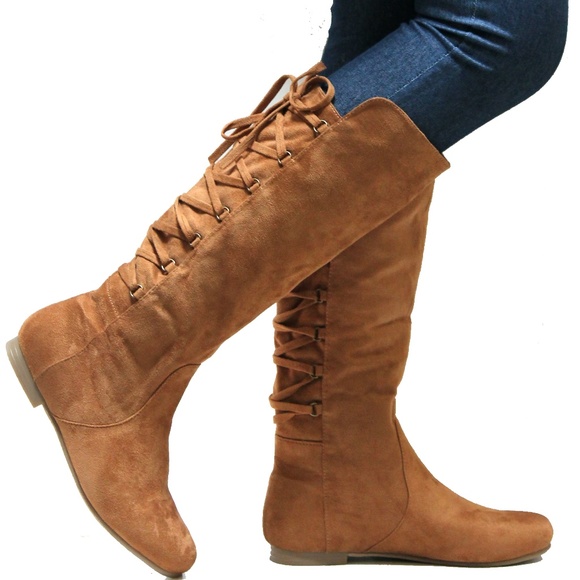 Shoes | New Tan Lace Up Vegan Suede Western Riding Boots | Poshmark